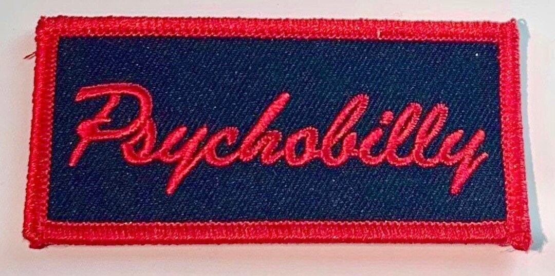 PSYCHOBILLY PATCH Oval Name Tag Rockabilly Music Iron on Appliqué ...