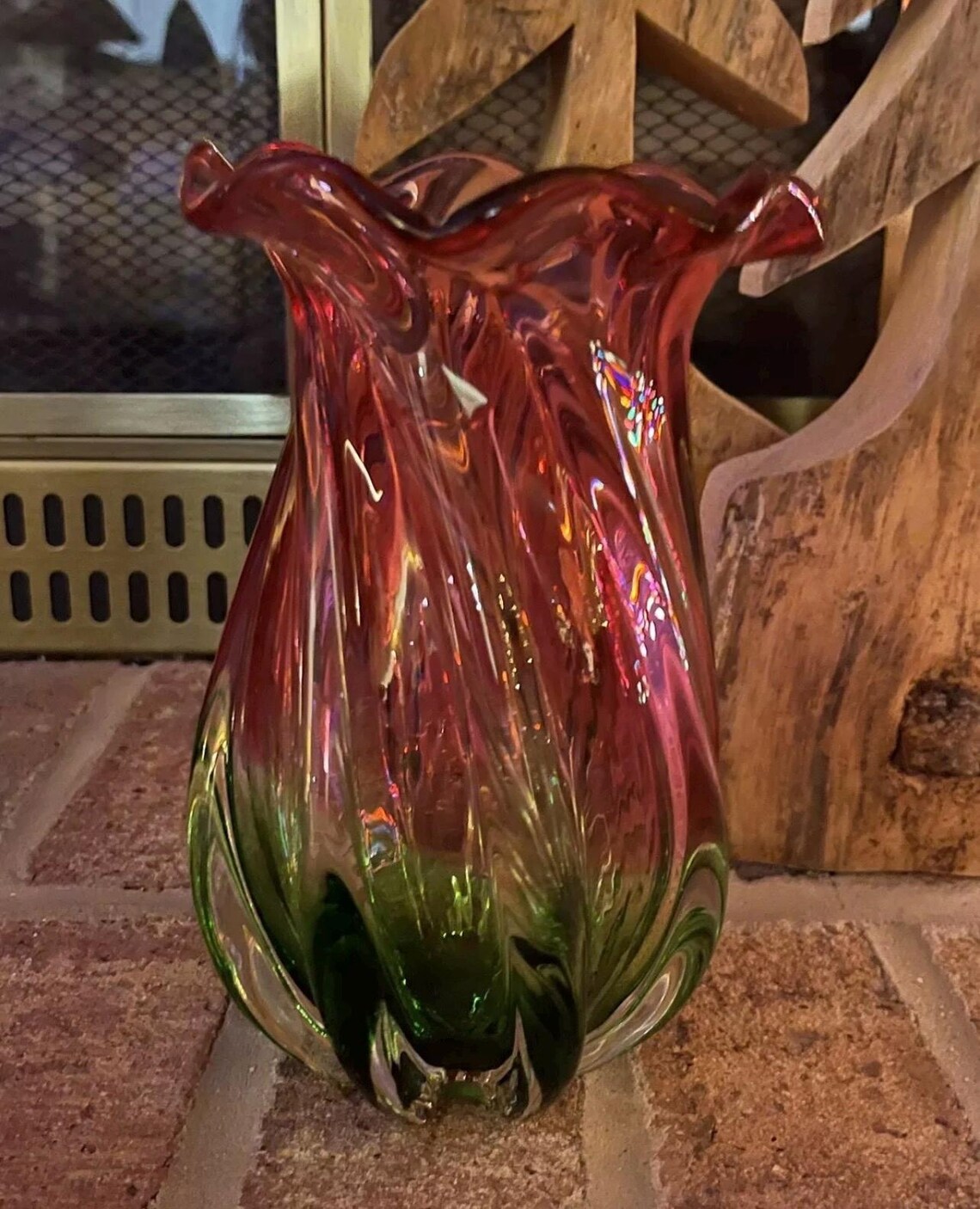 Vintage, Teleflora, Hand Blown Glass, Vase. Watermelon in Color (pink ...