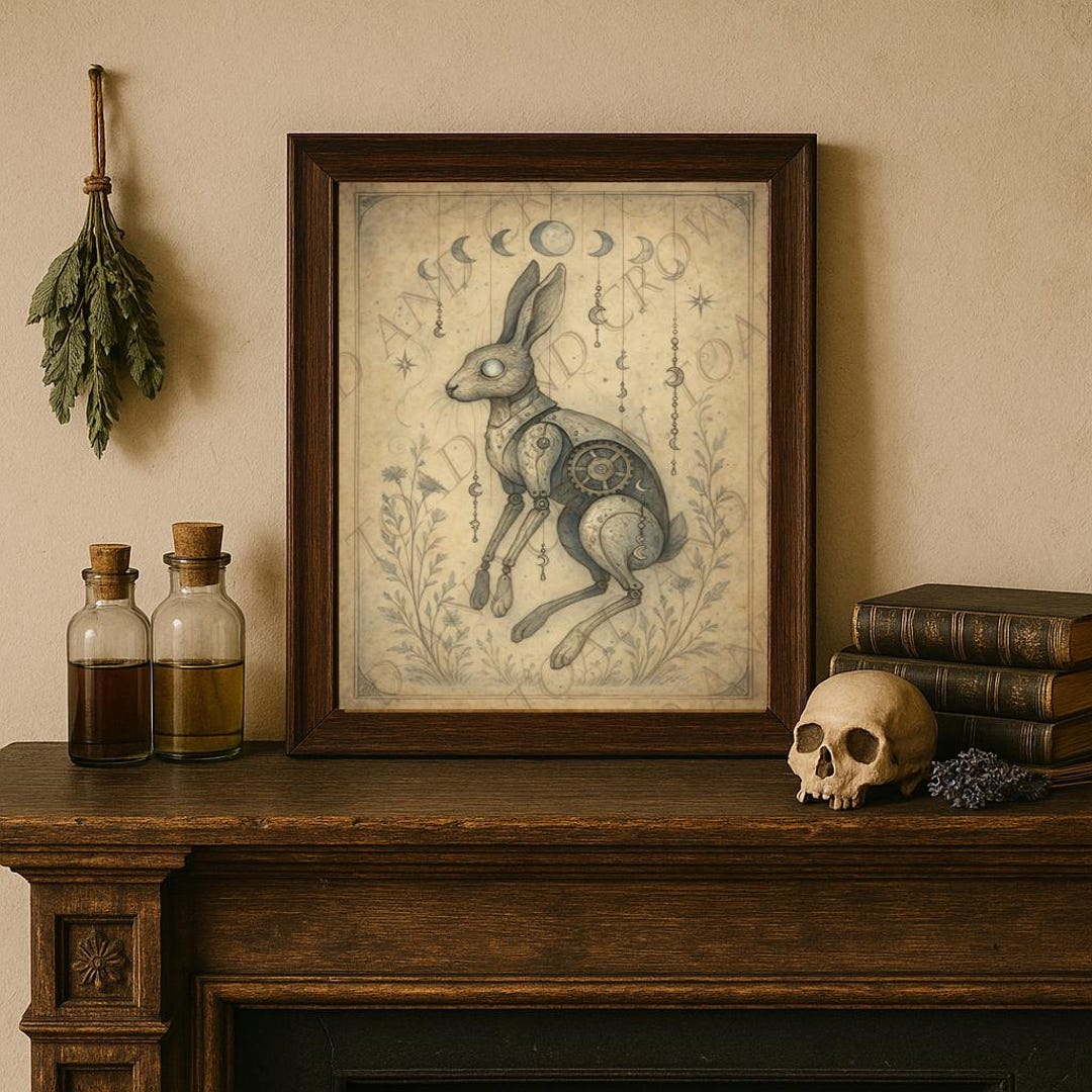 Lunar Hare Art Print – Mystical Marionette Poster, Moonlit Hare Wall ...