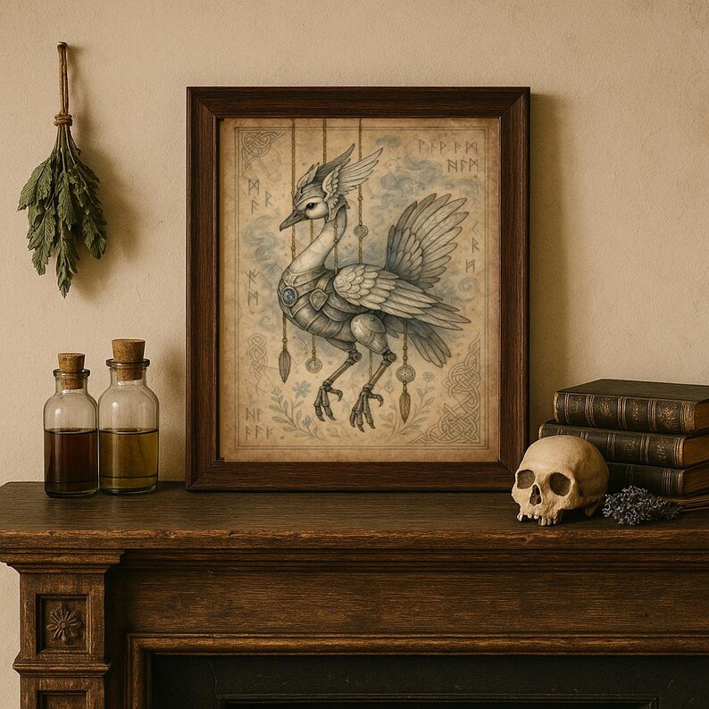 Valkyrie Swan Spirit Poster – Norse Mythological Automaton Print ...