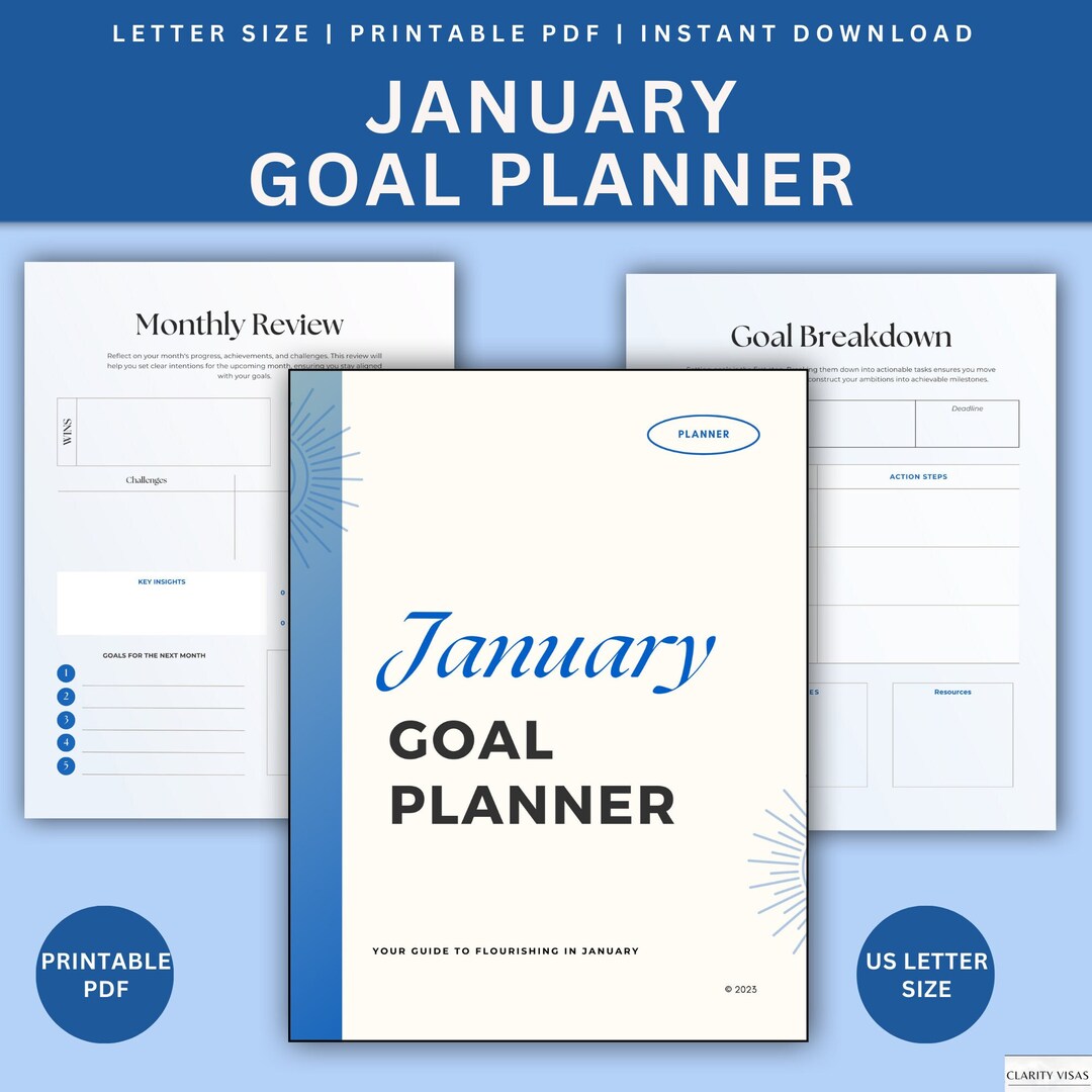 January Goal Planner, Printable PDF, Smart Goal Planner, Simple ...