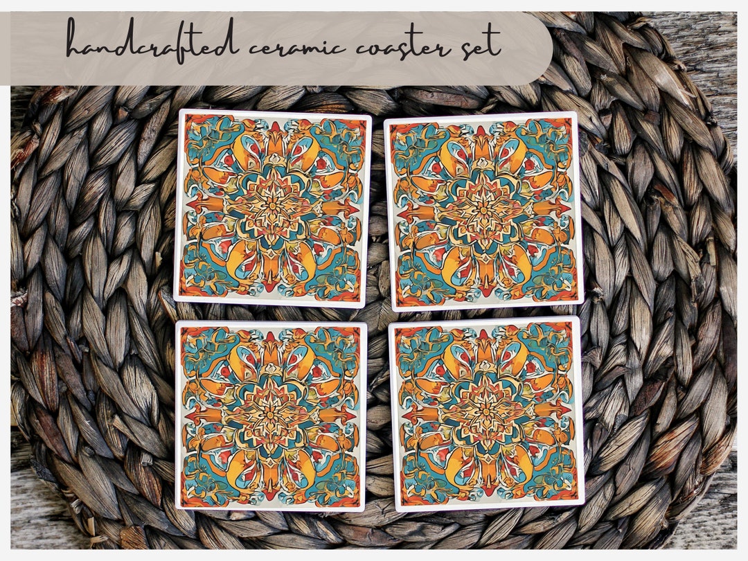 Colorful Mediterranean Cultural Art Coasters Handmade, Mothers Day Gift ...