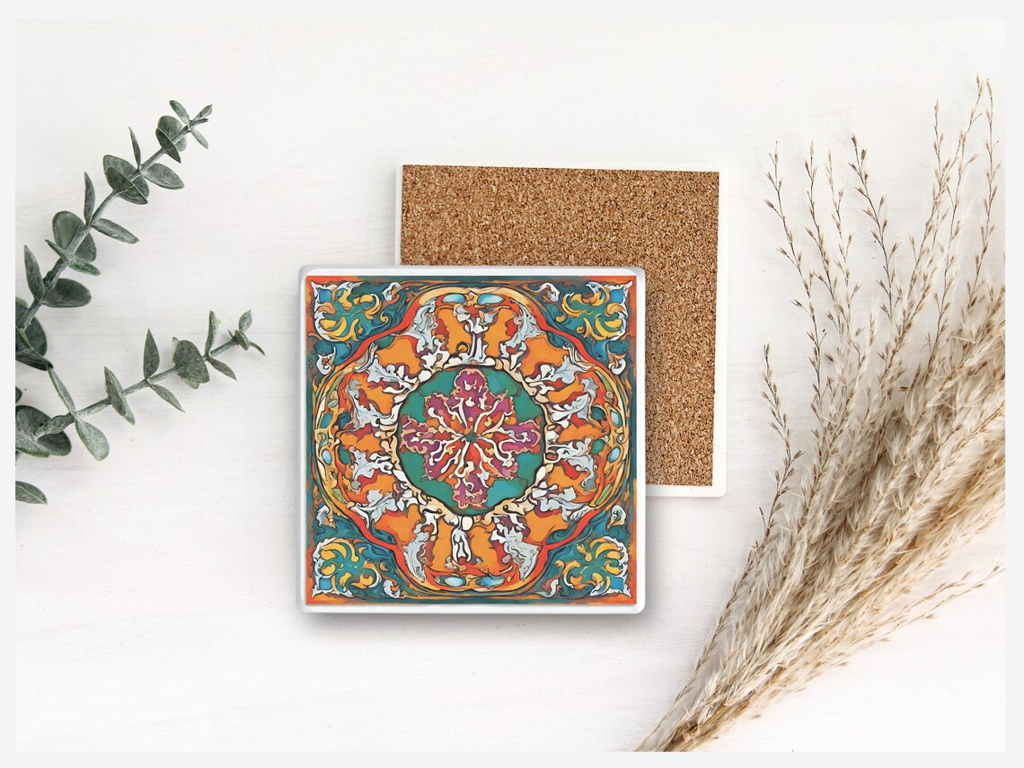 Colorful Mediterranean Cultural Art Coasters Handmade, Mothers Day Gift ...