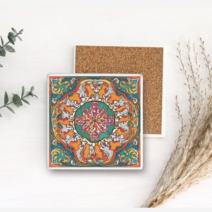 Colorful Mediterranean Cultural Art Coasters Handmade, Mothers Day Gift ...