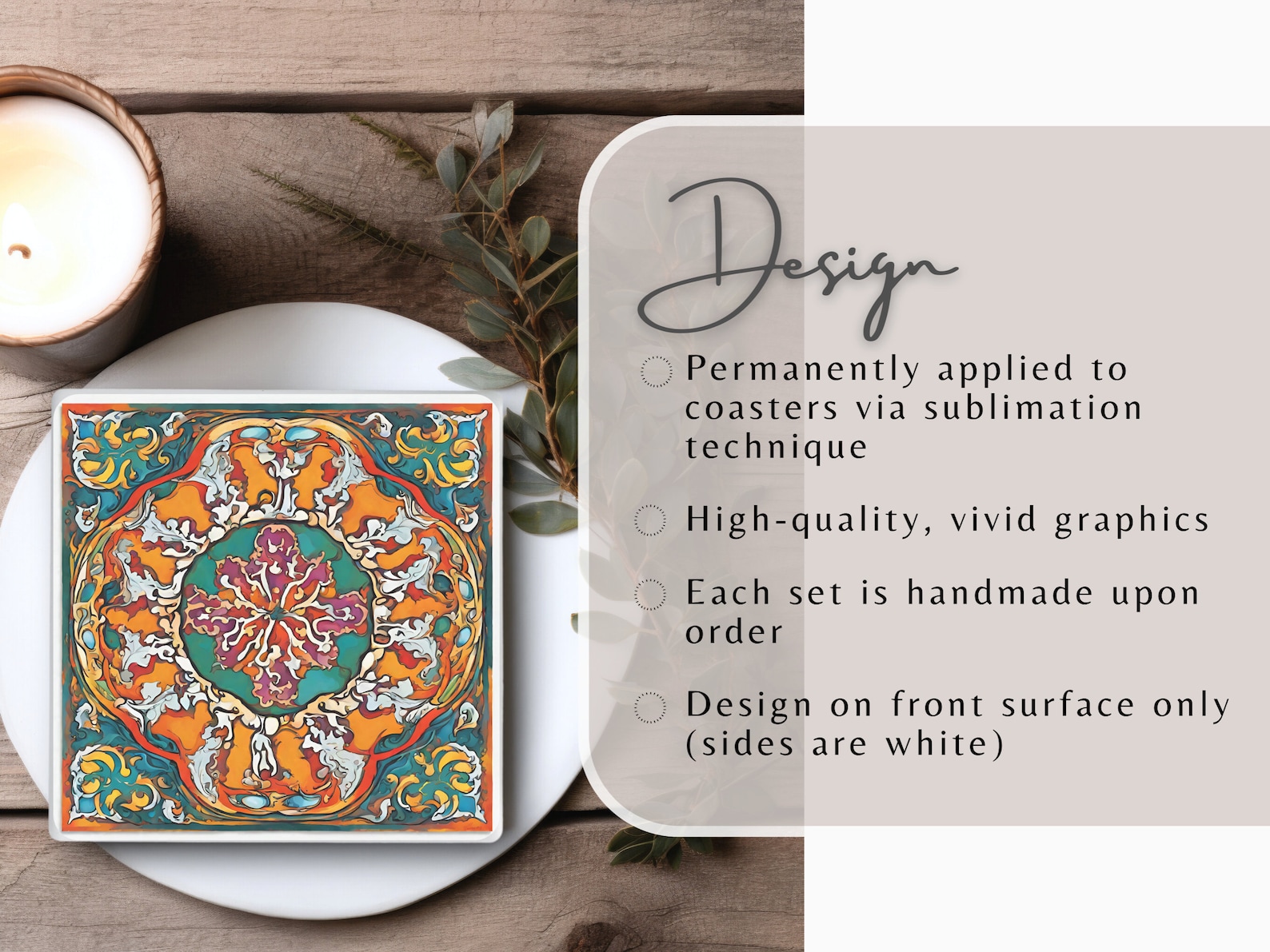 Colorful Mediterranean Cultural Art Coasters Handmade, Mothers Day Gift ...