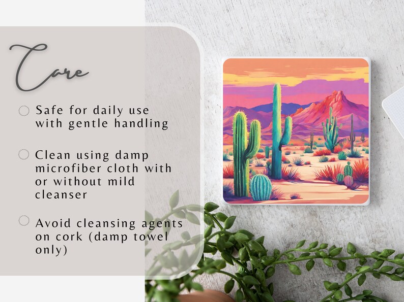 Cute Cactus Ceramic Coasters, Cool Desert Cactus Coasters Set of 4 ...