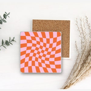 Artsy Retro 70s Checker Coaster Set, Vintage Funky Colorful Ceramic ...