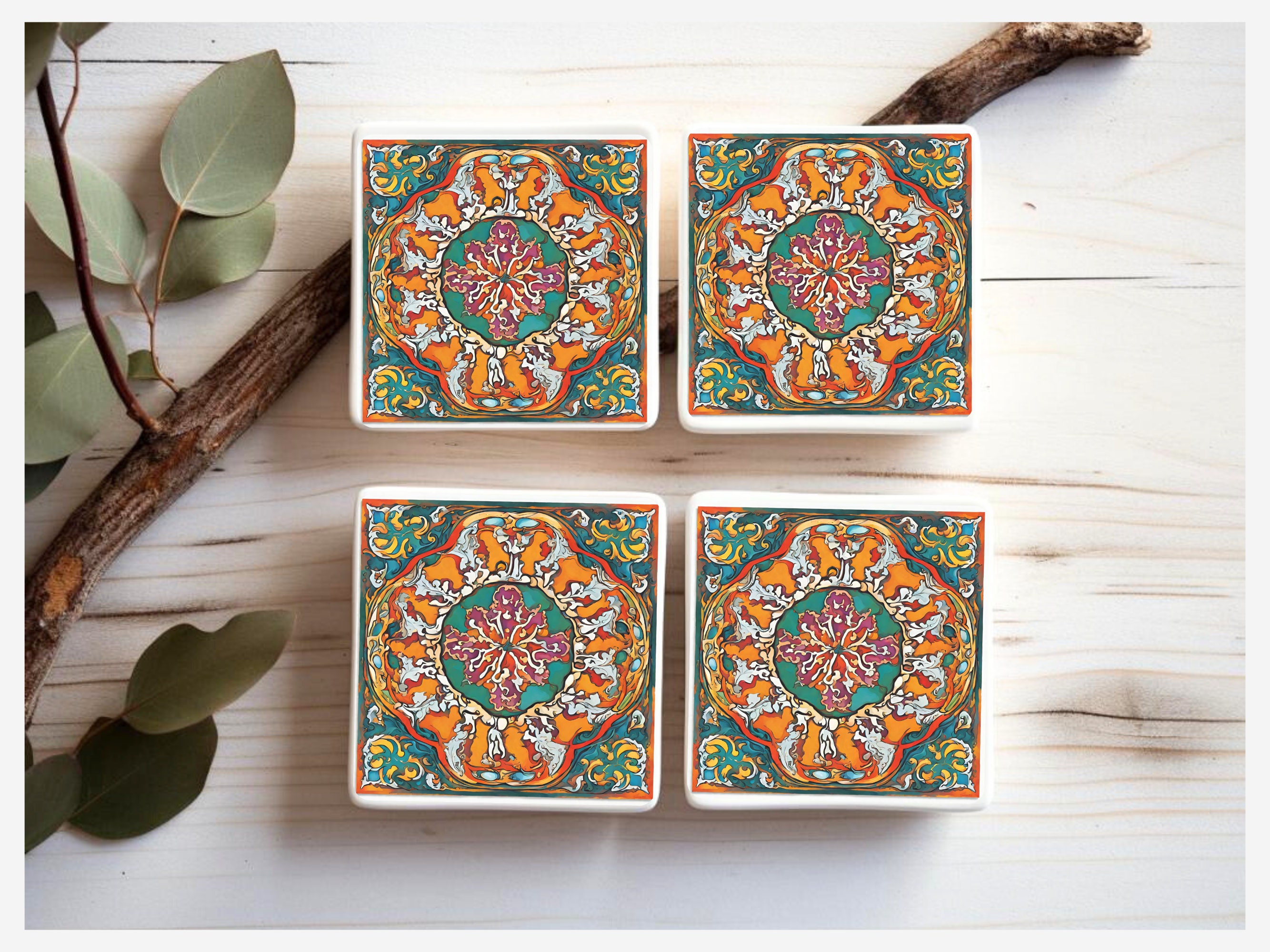 Colorful Mediterranean Cultural Art Coasters Handmade, Mothers Day Gift ...
