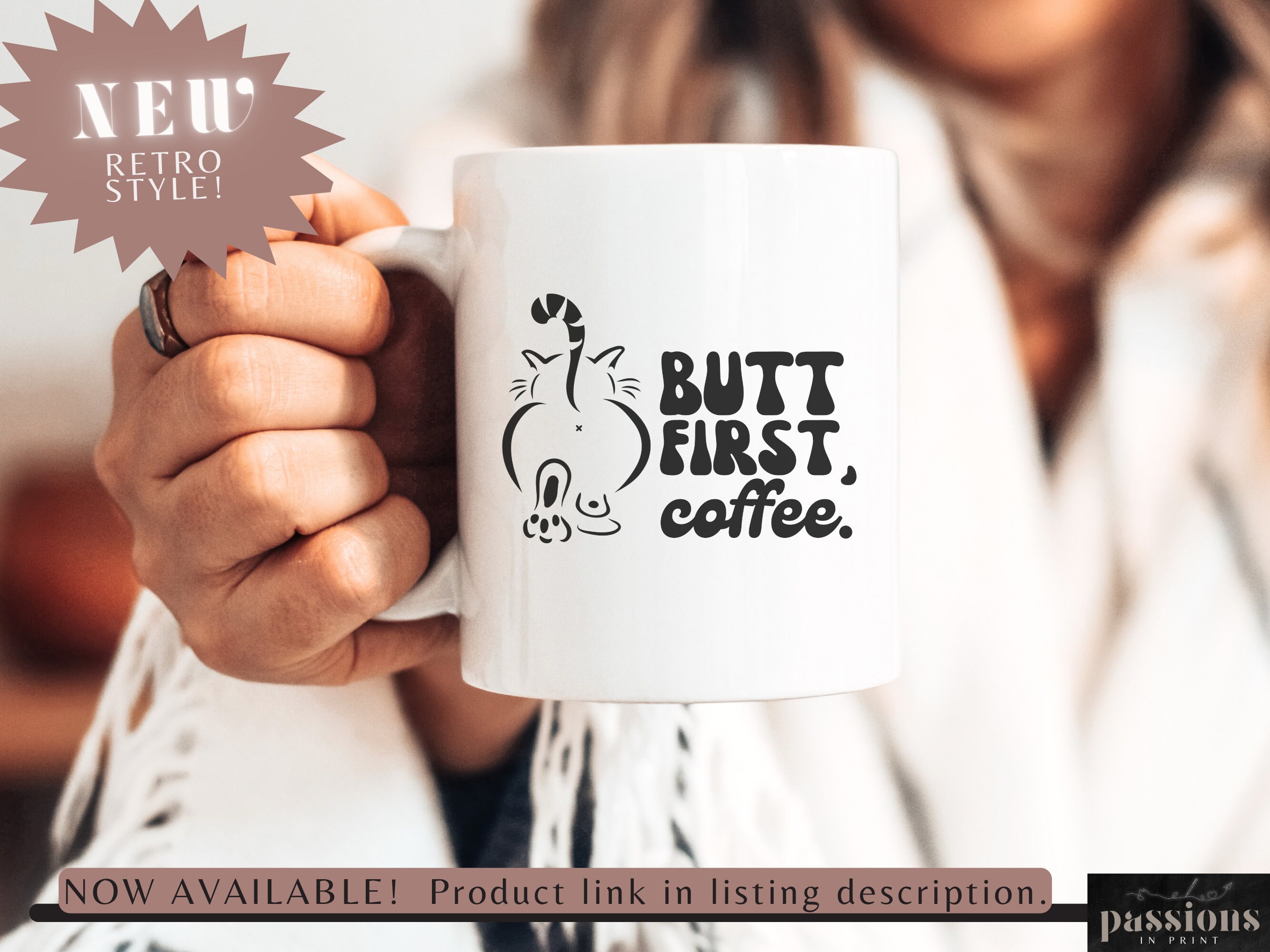 Funny Cat Butt Mug, Handmade Cat Mug, Unique Cat Lover Gift, Butt First ...