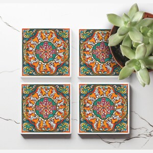 Colorful Mediterranean Cultural Art Coasters Handmade, Mothers Day Gift ...