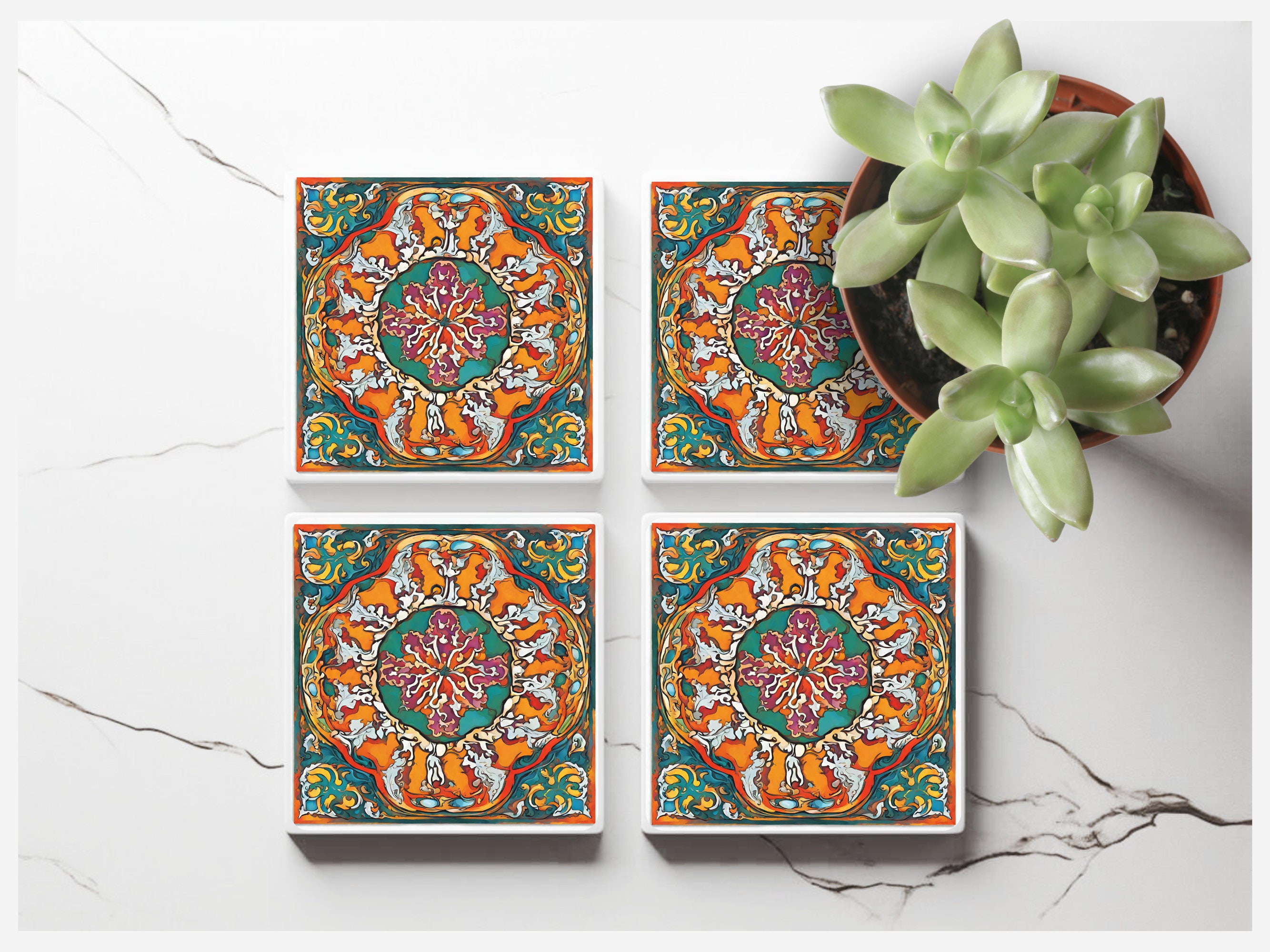 Colorful Mediterranean Cultural Art Coasters Handmade, Mothers Day Gift ...