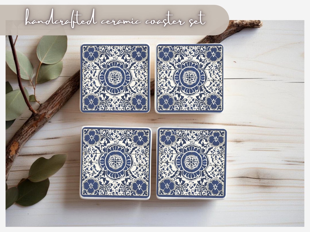 Moroccan Tile Cerulean Blue Tile Coasters, 4x4 Decorated Tile, Cool ...