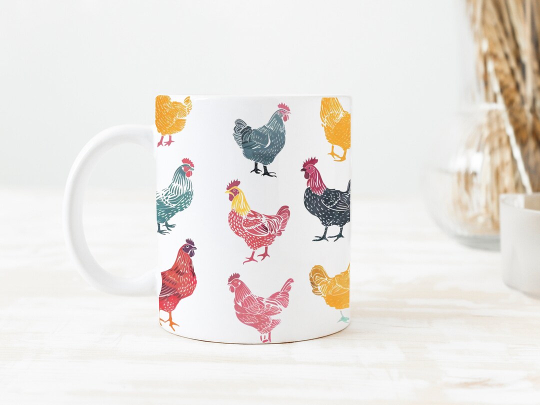 Cute Chicken Coffee Mug, Handmade Full Wrap Ceramic Coffee Mug, Funky ...