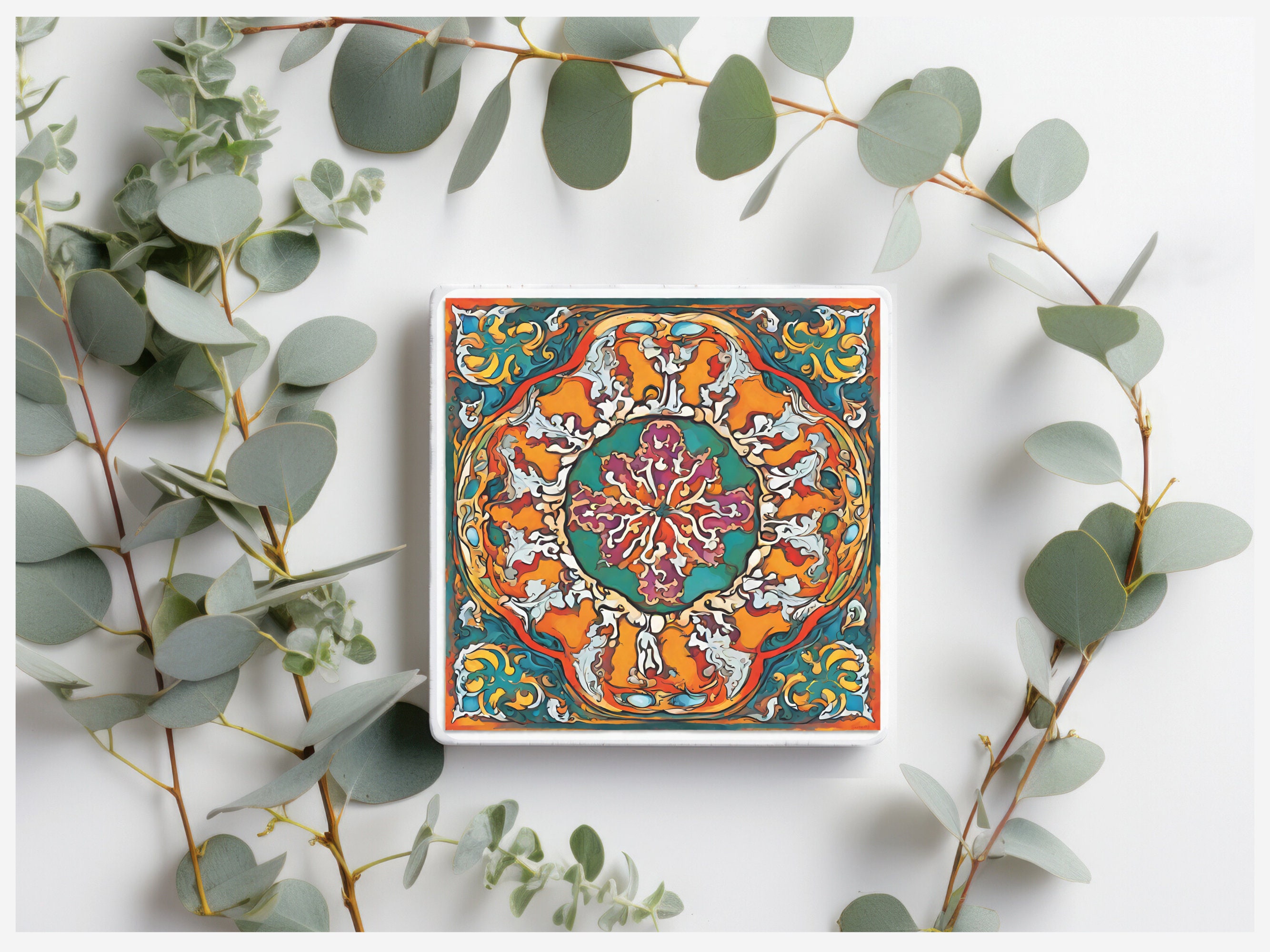 Colorful Mediterranean Cultural Art Coasters Handmade, Mothers Day Gift ...