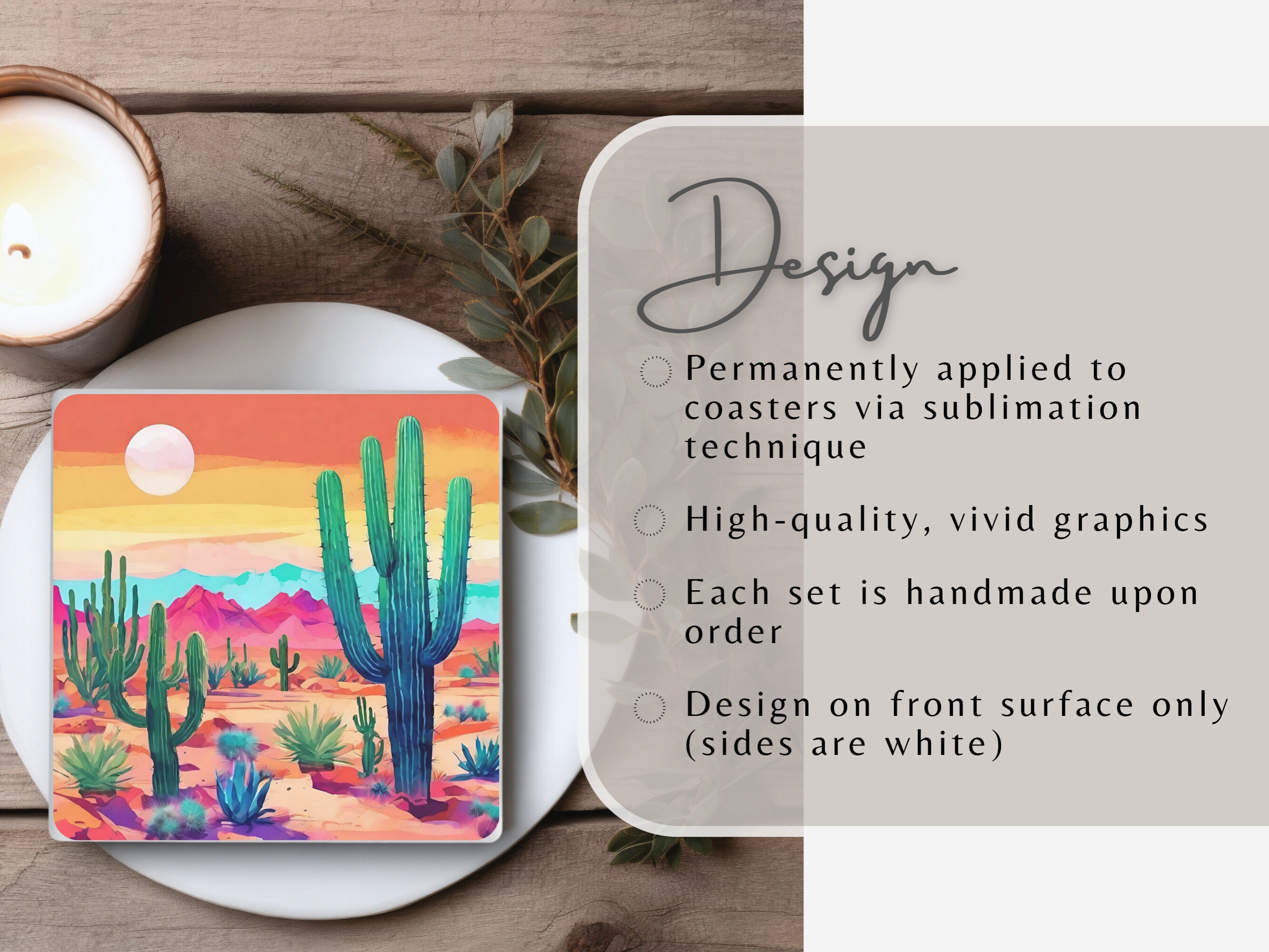 Cute Cactus Ceramic Coasters, Cool Desert Cactus Coasters Set of 4 ...