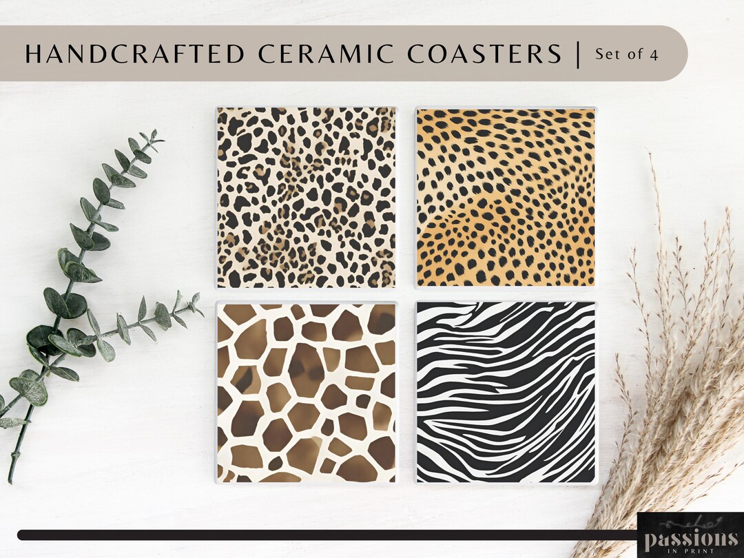 Artsy African Ceramic Coasters, Aesthetic Safari Animal Print Coaster ...