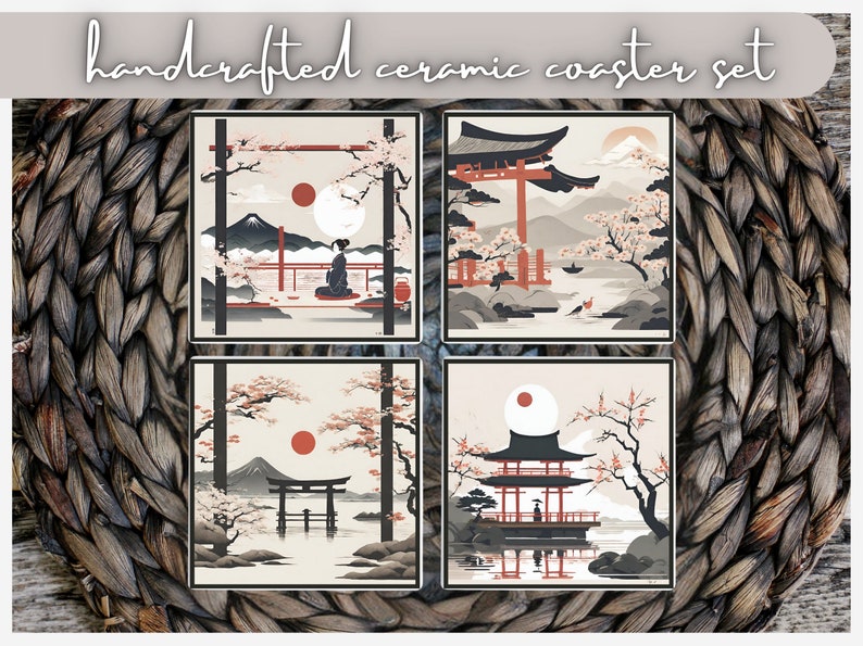 Japanese Tile Coasters Aesthetic Japandi Art Ceramic Coaster Set ...