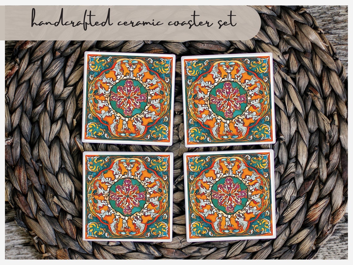 Colorful Mediterranean Cultural Art Coasters Handmade, Mothers Day Gift ...