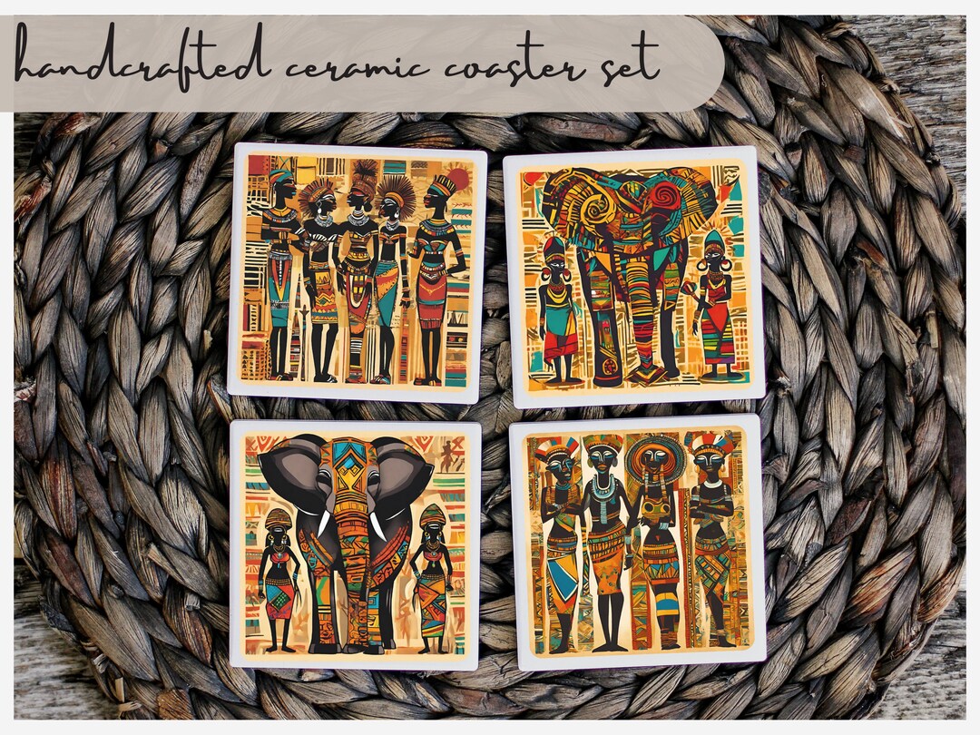 Artsy African Art Ceramic Coaster Set, African Home Aesthetics Coasters ...