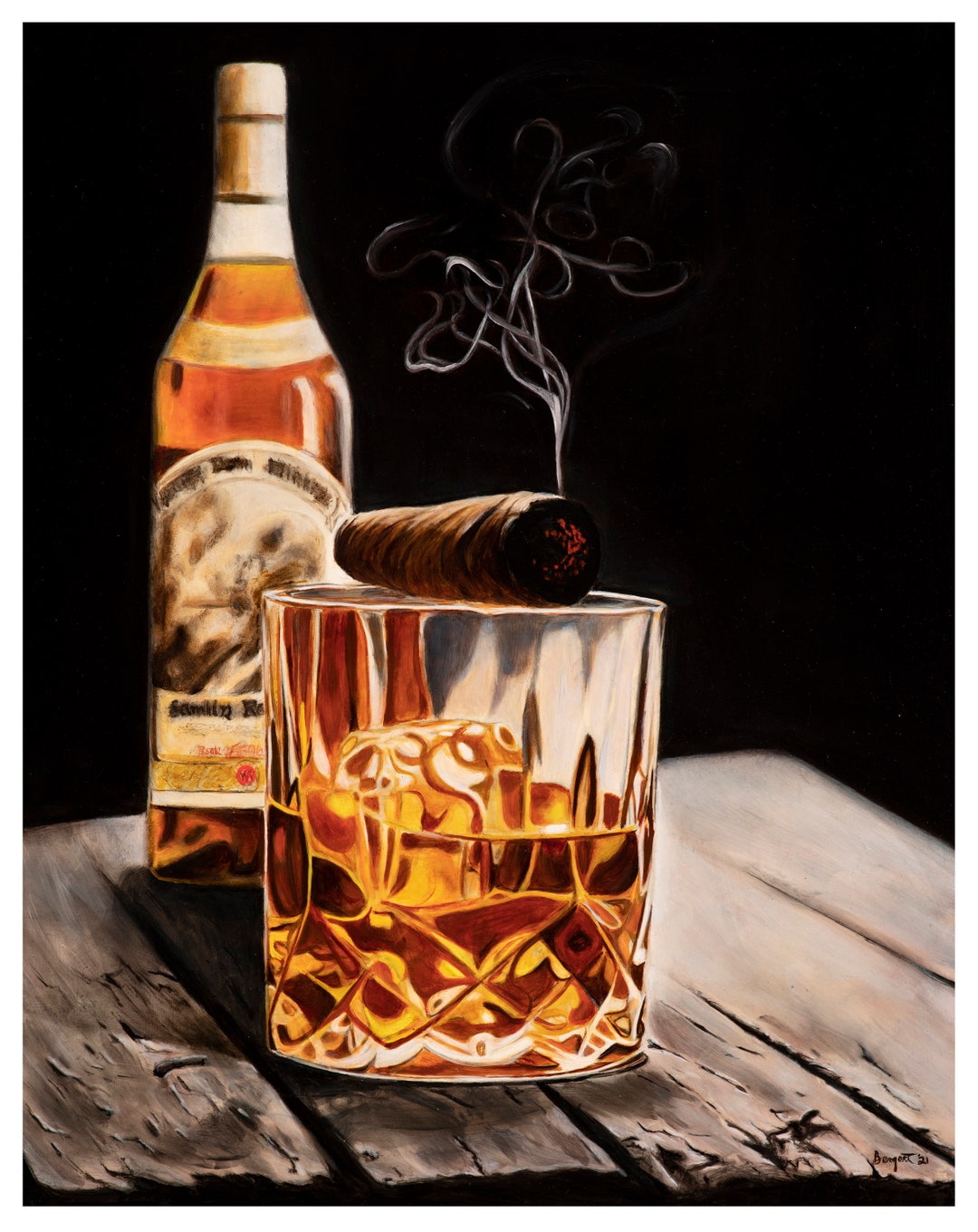Pappy's and Cigar Oil Paint Original Print Bourbon Whiskey Man Cave - Etsy