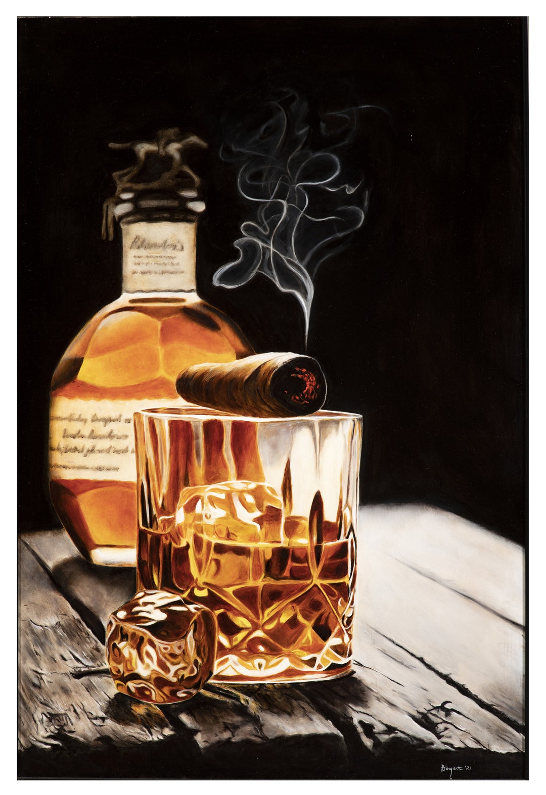 Blanton's and Cigar Oil Paint Original Print - Etsy