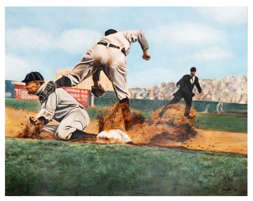 Cobb Sliding Into Third Oil Paint Original Print - Etsy