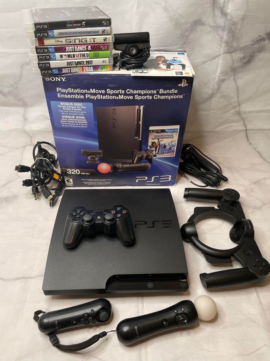 Sony Playstation 3 PS3 320GB Slim Move Sports Bundle W/ OG Box & Games ...
