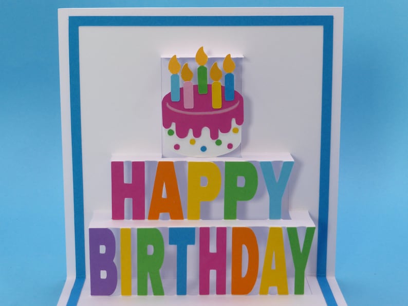 3D Pop up Handmade Birthday Card Featuring a Colourfully Decorated ...