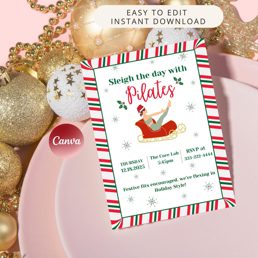 Christmas Pilates Class Invitation | Holiday Fitness, Editable Template ...