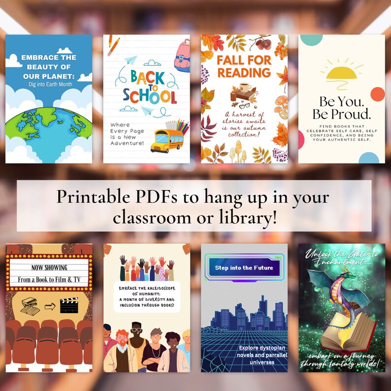 Classroom & Library Reading Themes | Printable Monthly Themes | Middle ...