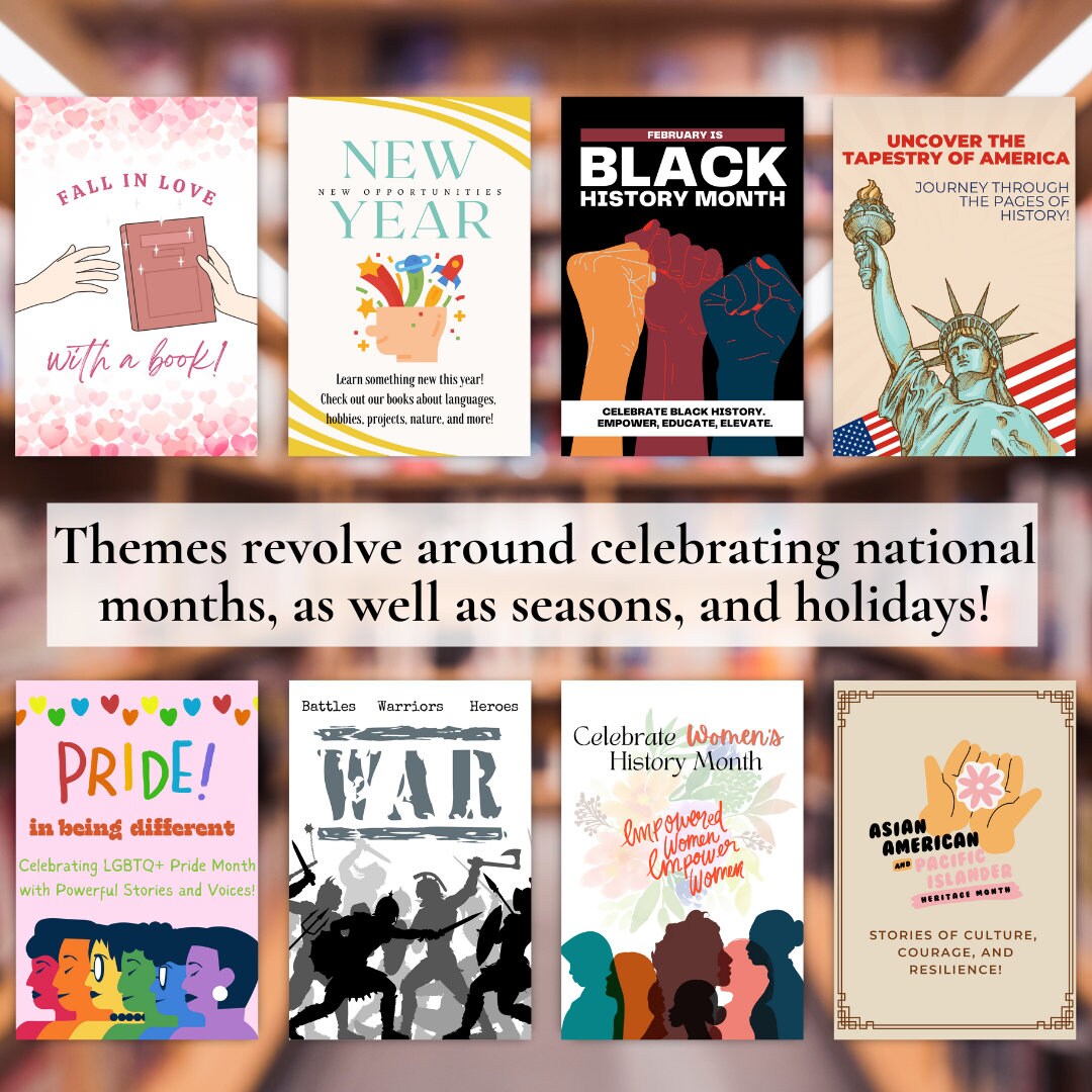 Classroom & Library Reading Themes Printable Monthly Themes Middle and ...