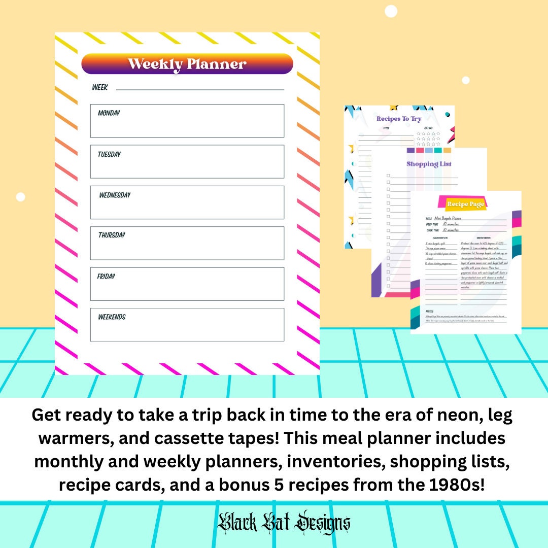 80 Themed Retro Meal Planner Printable Meal Planner Digital Meal ...