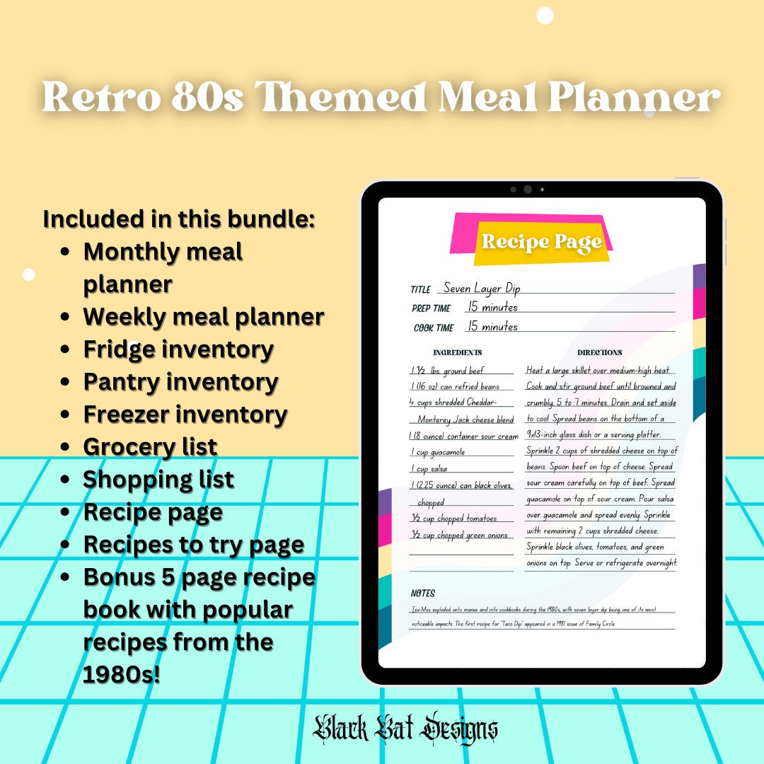 80 Themed Retro Meal Planner | Printable Meal Planner | Digital Meal ...