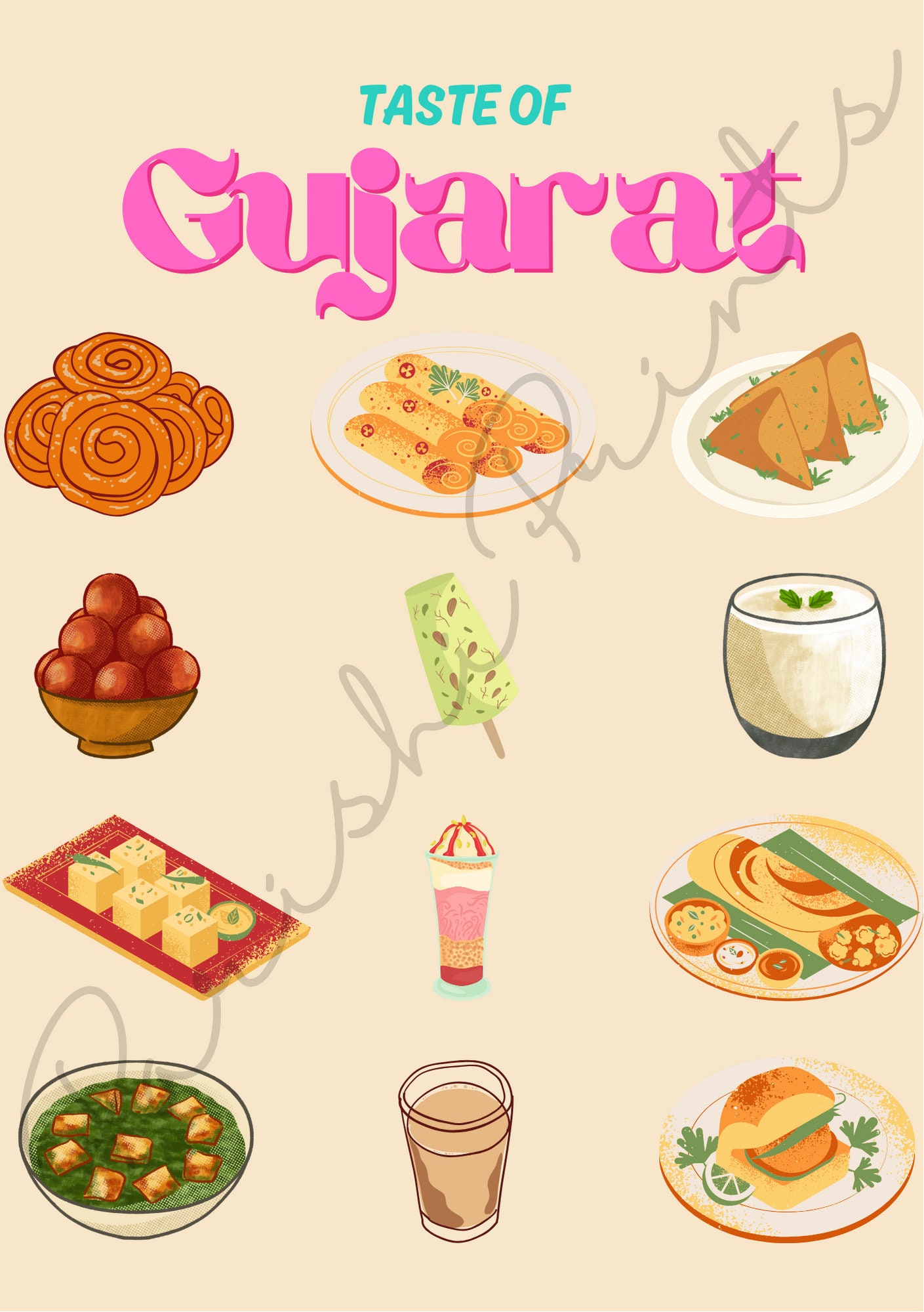Taste of Gujarat Gujarati Food Illustrated Print Desi Print A4 A5 - Etsy