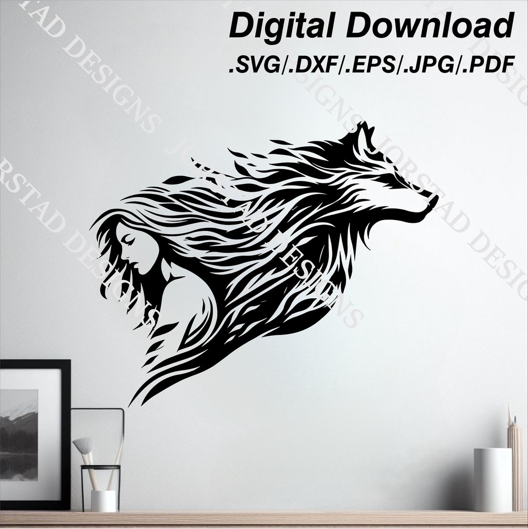 Woman and Wolf , Animal Head, Inspirational Design, Cuttable Design ...