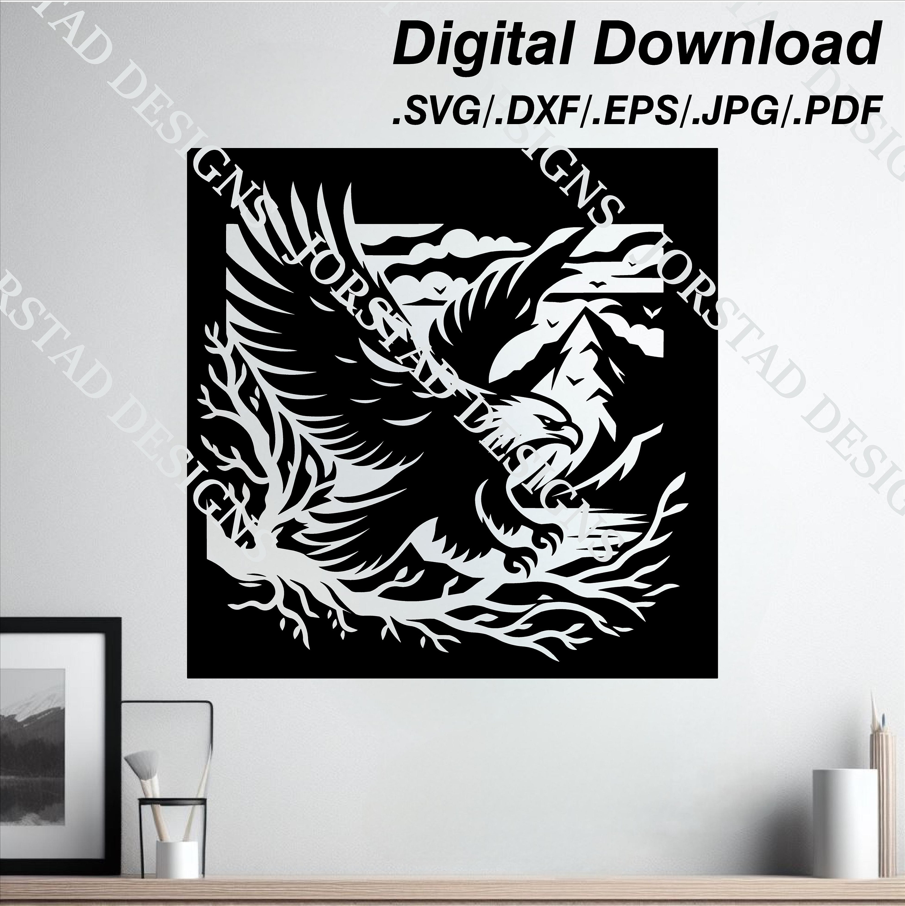 Eagle Landing on Natural Landscape, Inspirational Design, Cuttable ...