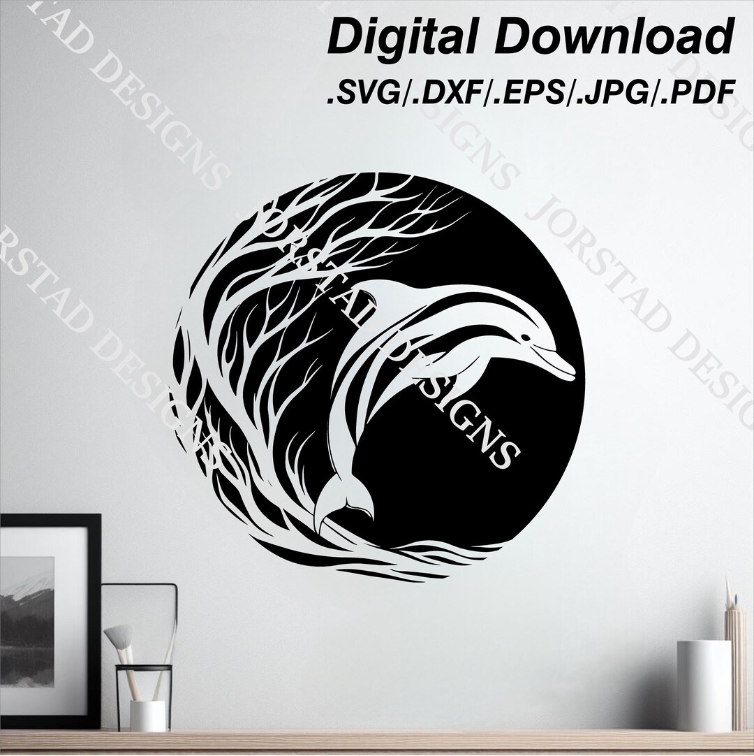 Dolphin in the Waves, Inspirational Design, Cuttable Design, Digital ...