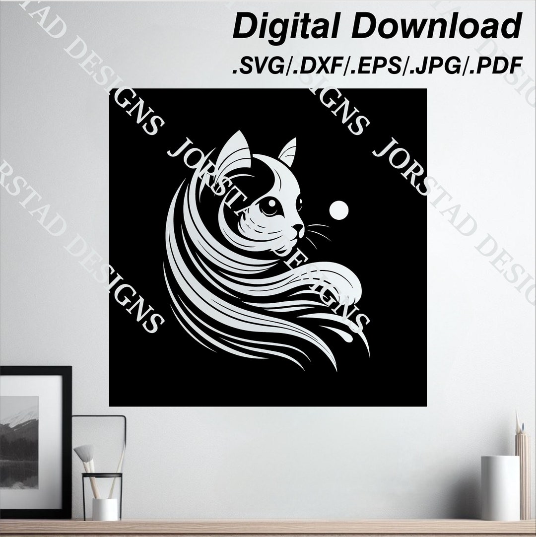 Cat ,abstract Swirl , Inspirational Design, Cuttable Design, Digital ...