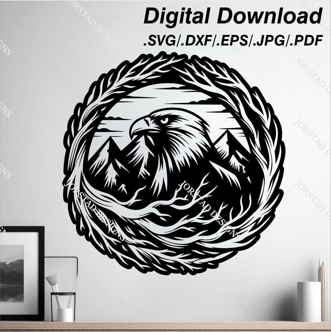 Eagle Habitat, Mountain & Tree Branches Inspired Design, Cuttable ...
