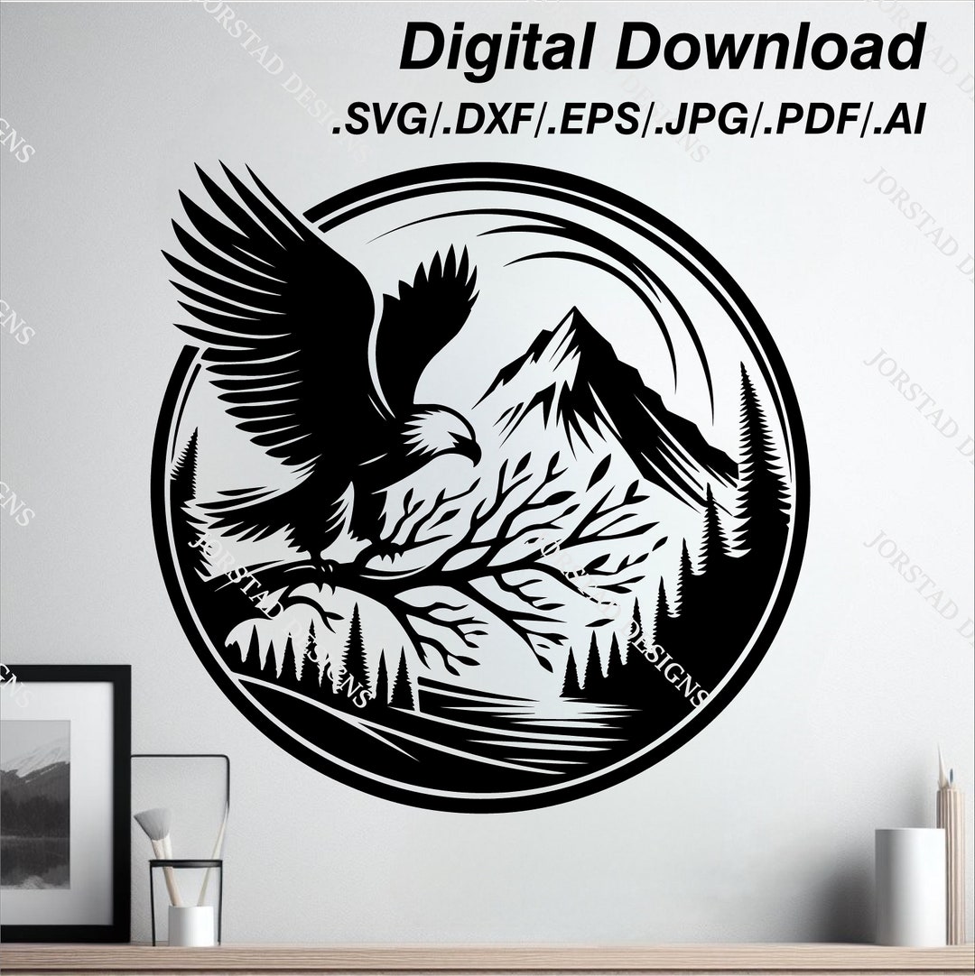Eagle Overseeing Natural Landscape, Inspirational, Pine Trees, Cuttable ...
