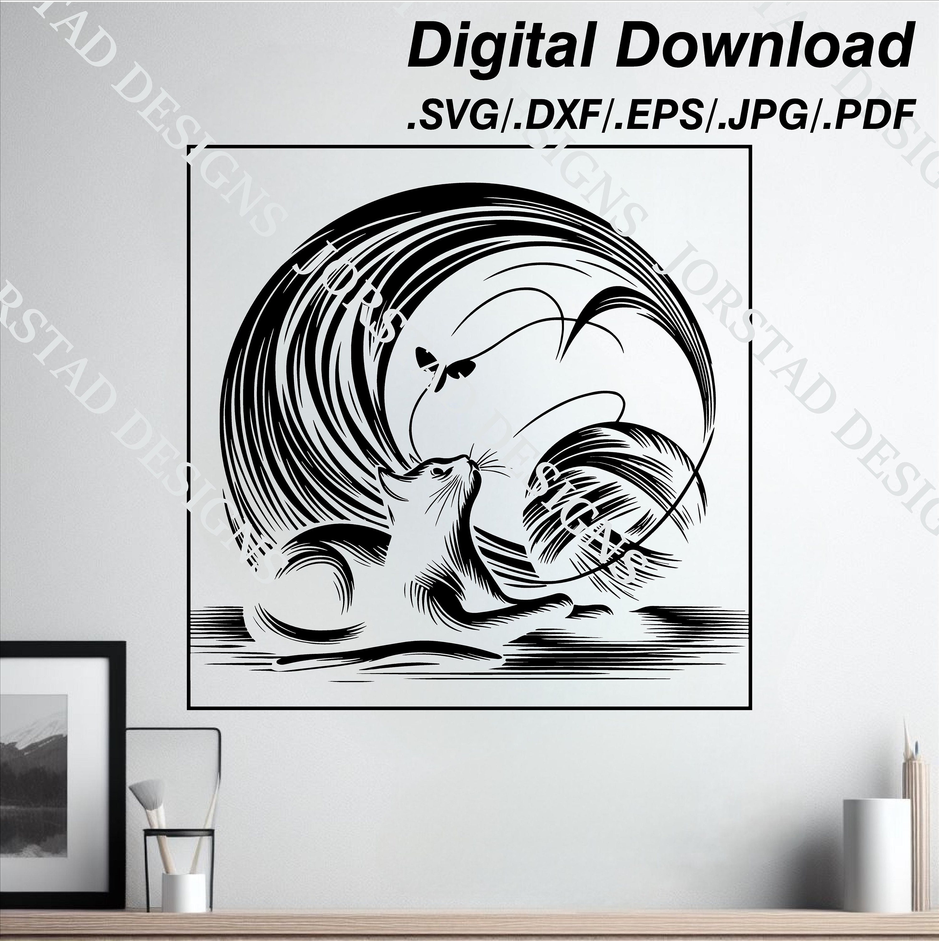 Cat Instincts, Natural Free Flow Cat Design, Cuttable Design, Digital ...