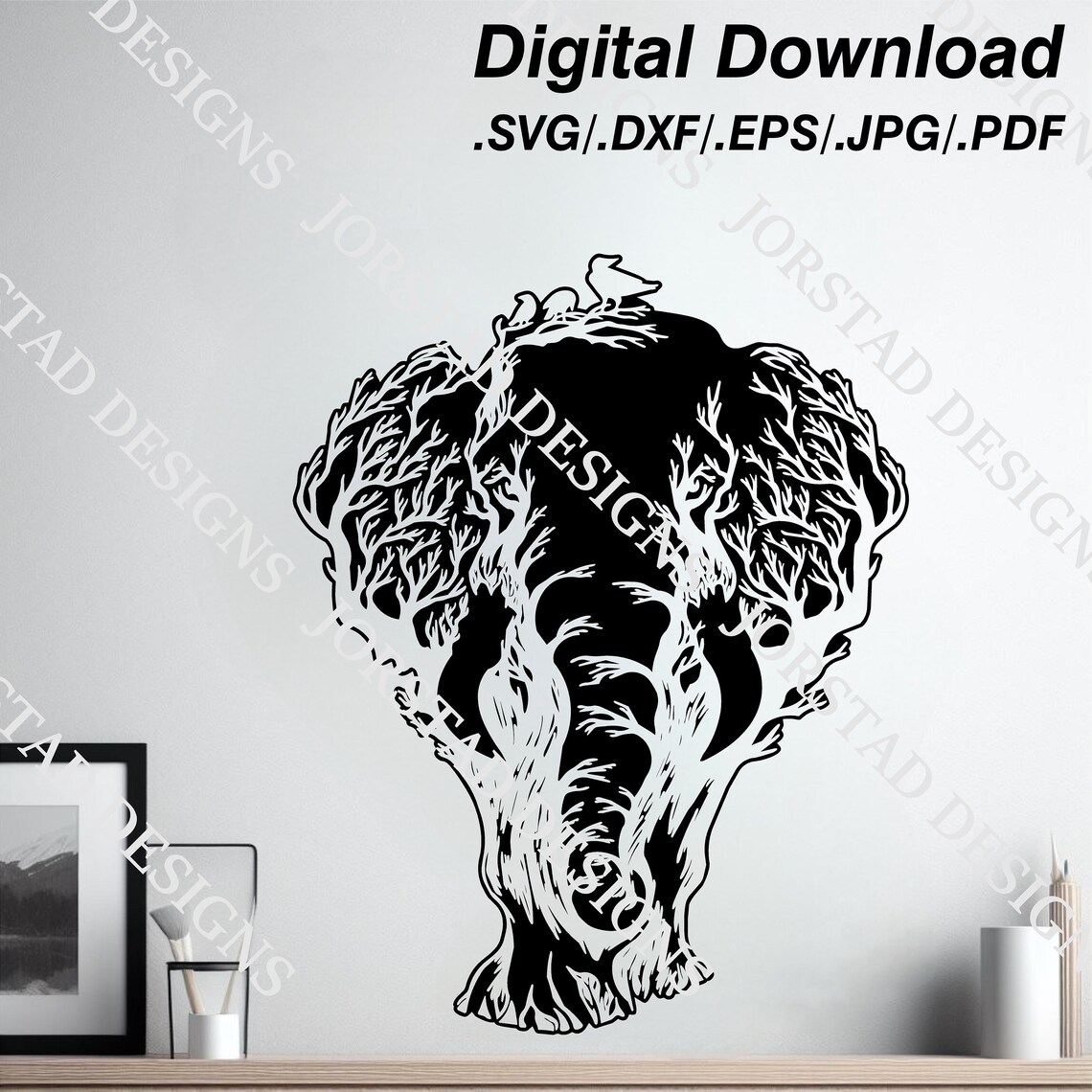 Elephant and Birds, Animal Tree, Inspirational Design, Cuttable Design ...