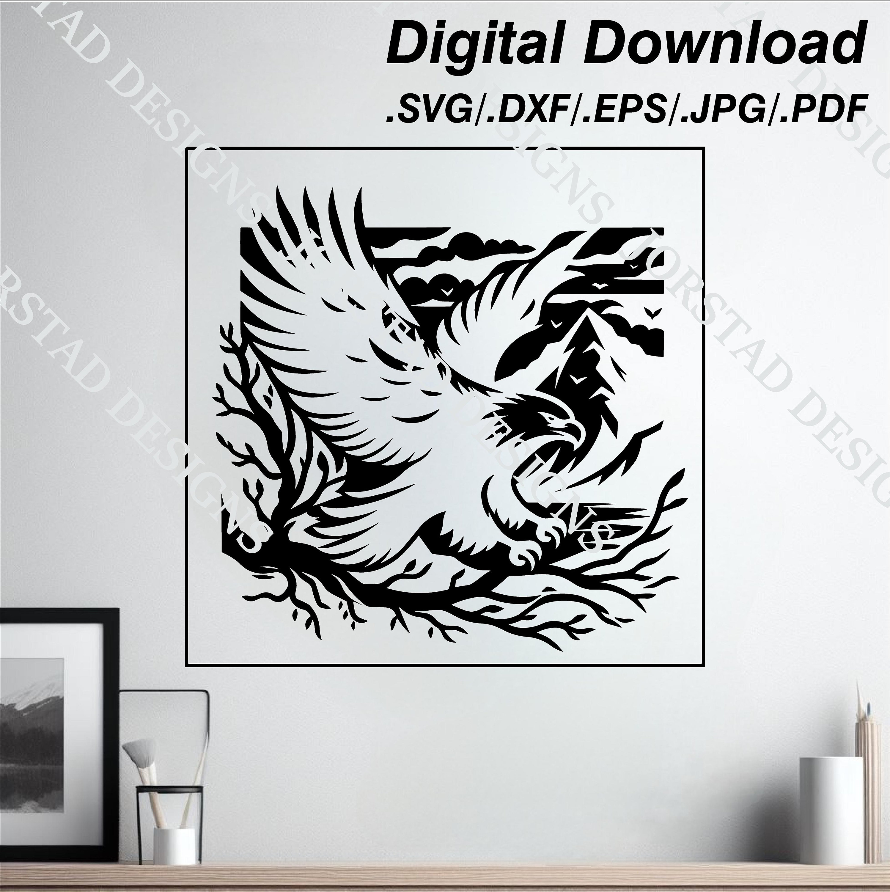 Eagle Landing on Natural Landscape, Inspirational Design, Cuttable ...