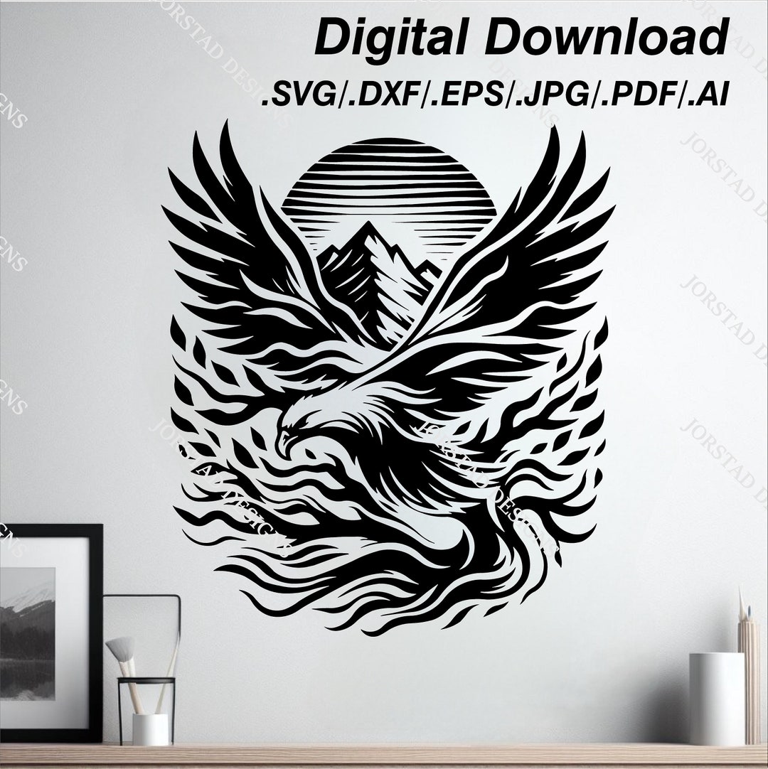 Eagle Overseeing Natural Landscape, Free Flowing, Abstract, Cuttable ...