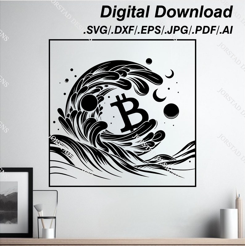 Bitcoin Inspired, Ocean Waves Mixed With Planets, Abstract, Cuttable ...