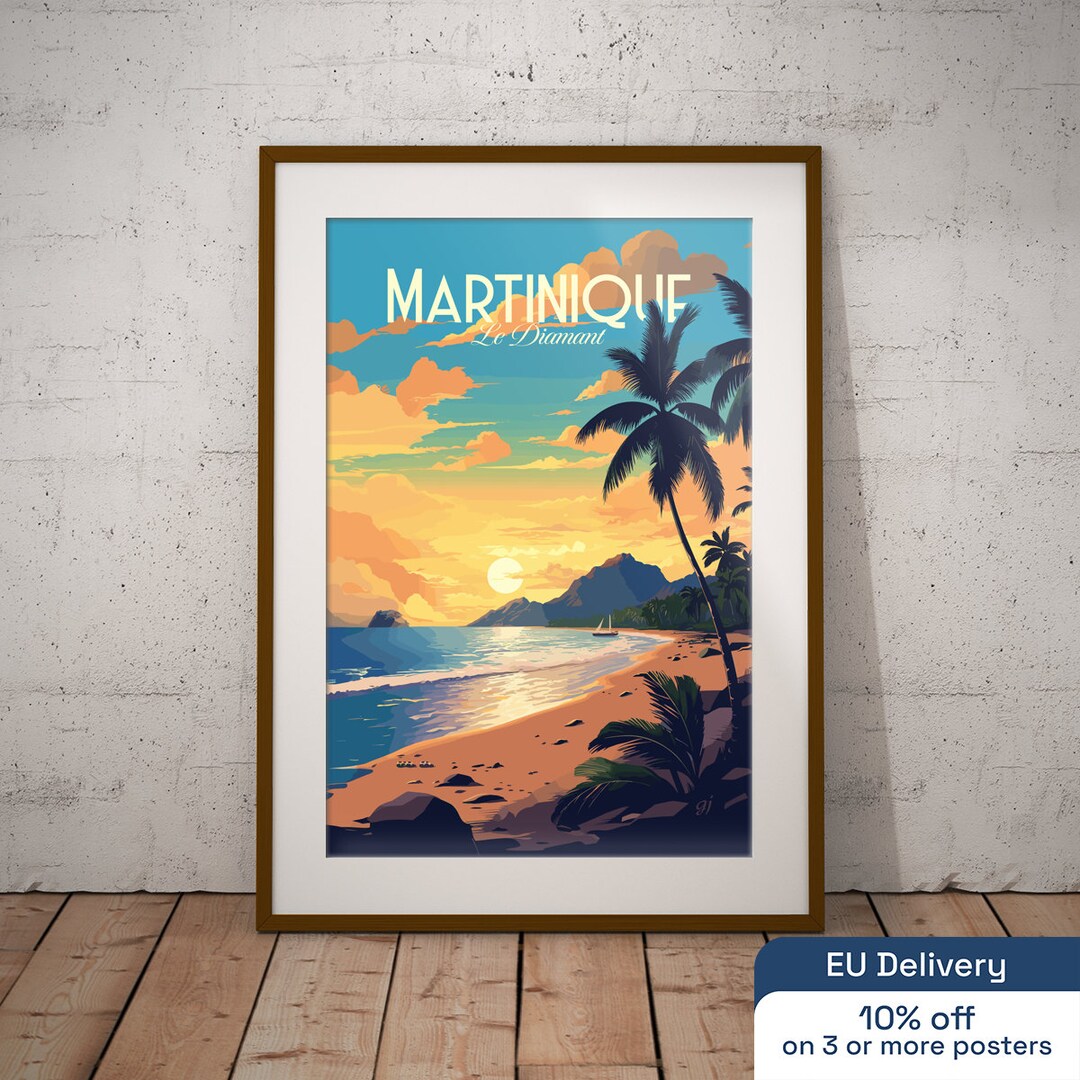 Martinique Le Diamant France Print French Beach Travel Poster French ...