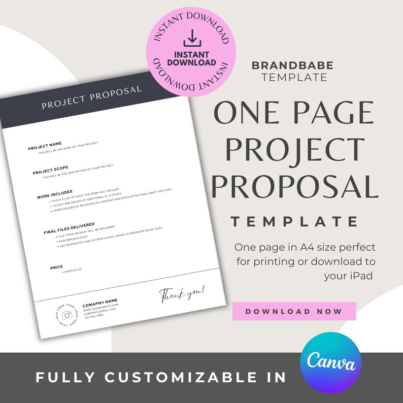 One Page Project Proposal | Proposal Overview Template | Project ...