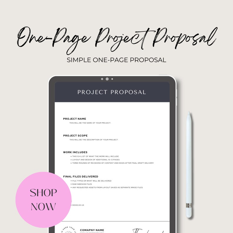 One Page Project Proposal | Proposal Overview Template | Project ...