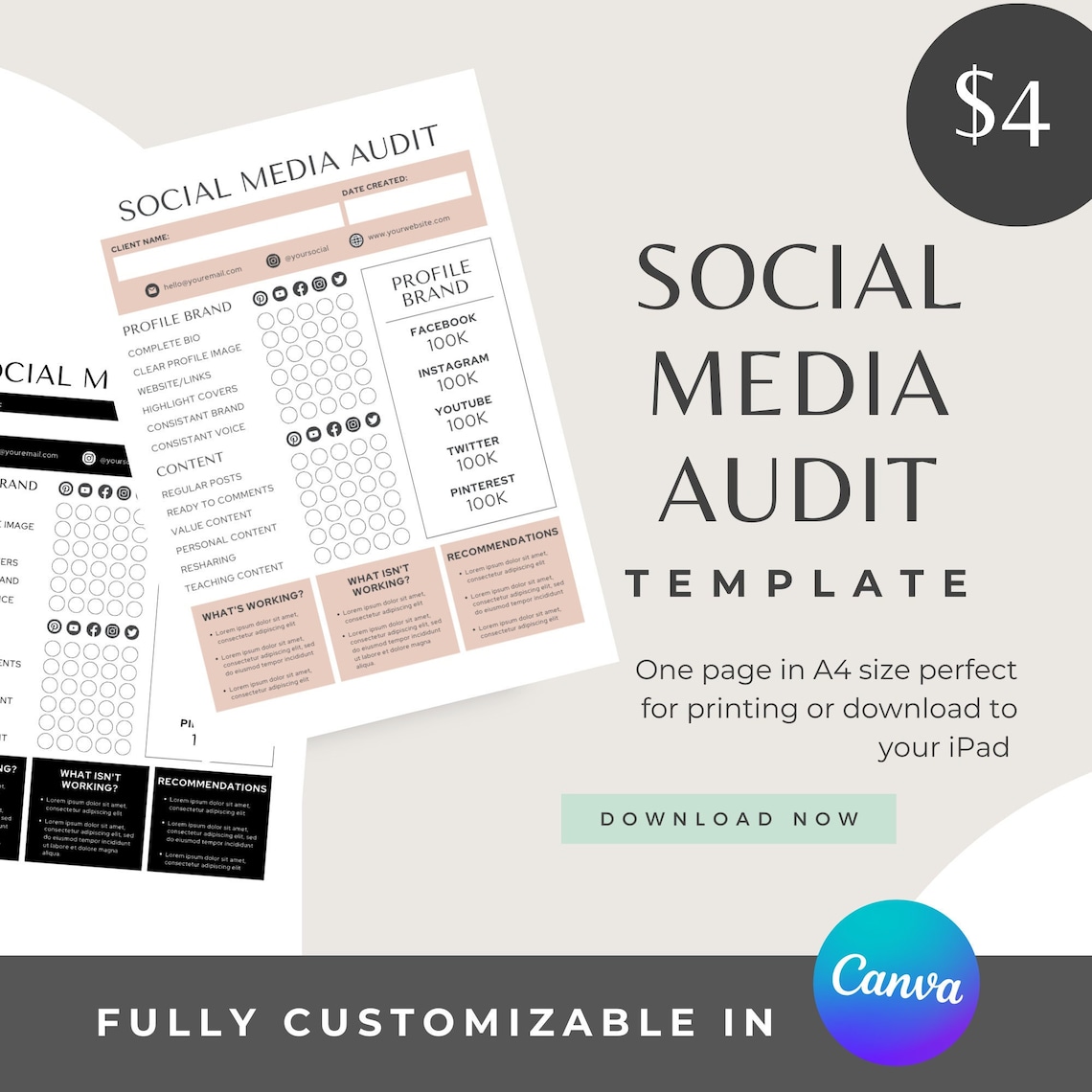 Social Media Audit Template | Digital Social Audit | Editable Social ...