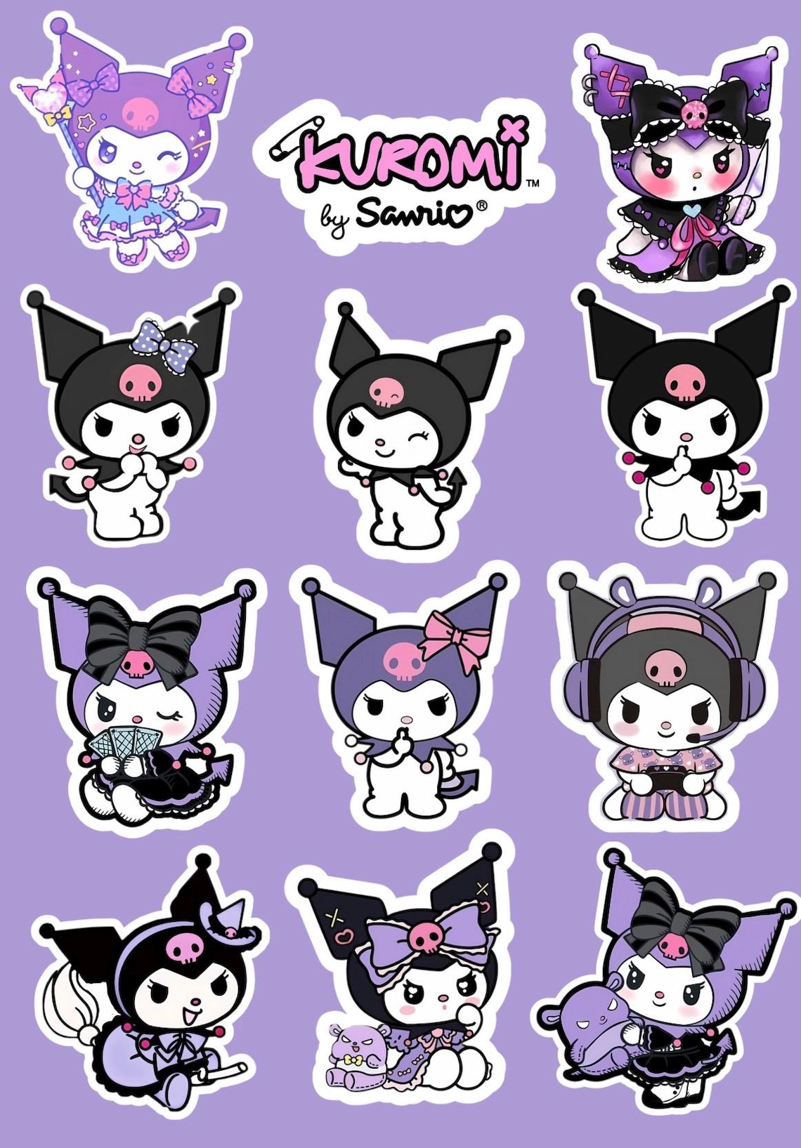 Kuromi Sticker Set (12-24pcs) | Glossy Waterproof Kawaii Stickers 3–8cm ...